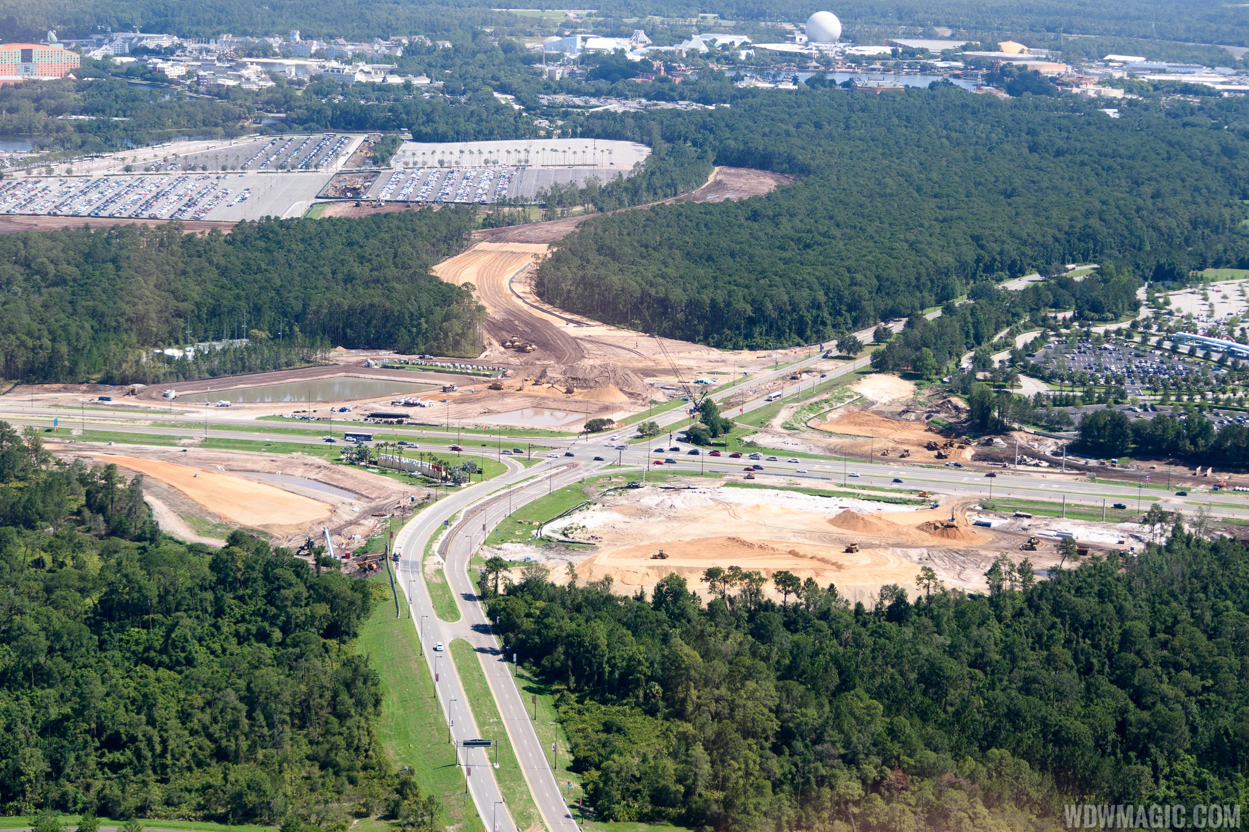 Aerial views of new entrance and roadways at Disney's Hollywood Studios ...