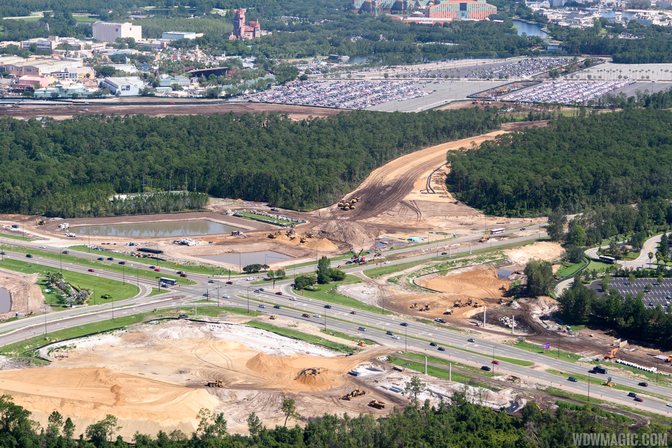 Aerial views of new entrance and roadways at Disney's Hollywood Studios ...