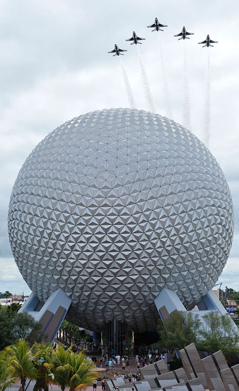 U.S. Air Force "Thunderbirds" fly over Epcot