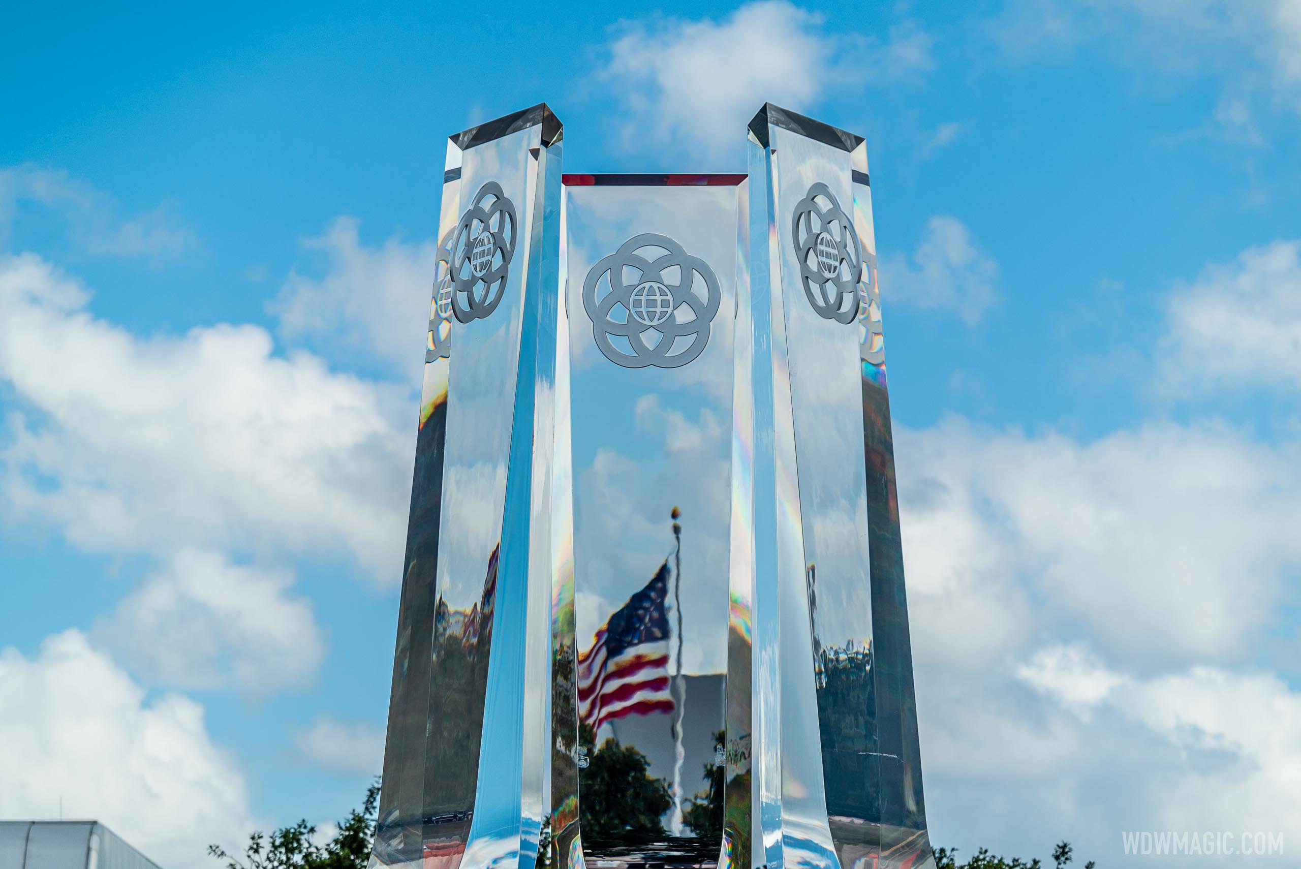 Daytime look at the EPCOT main entrance fountain pylons - Photo 2 of 7