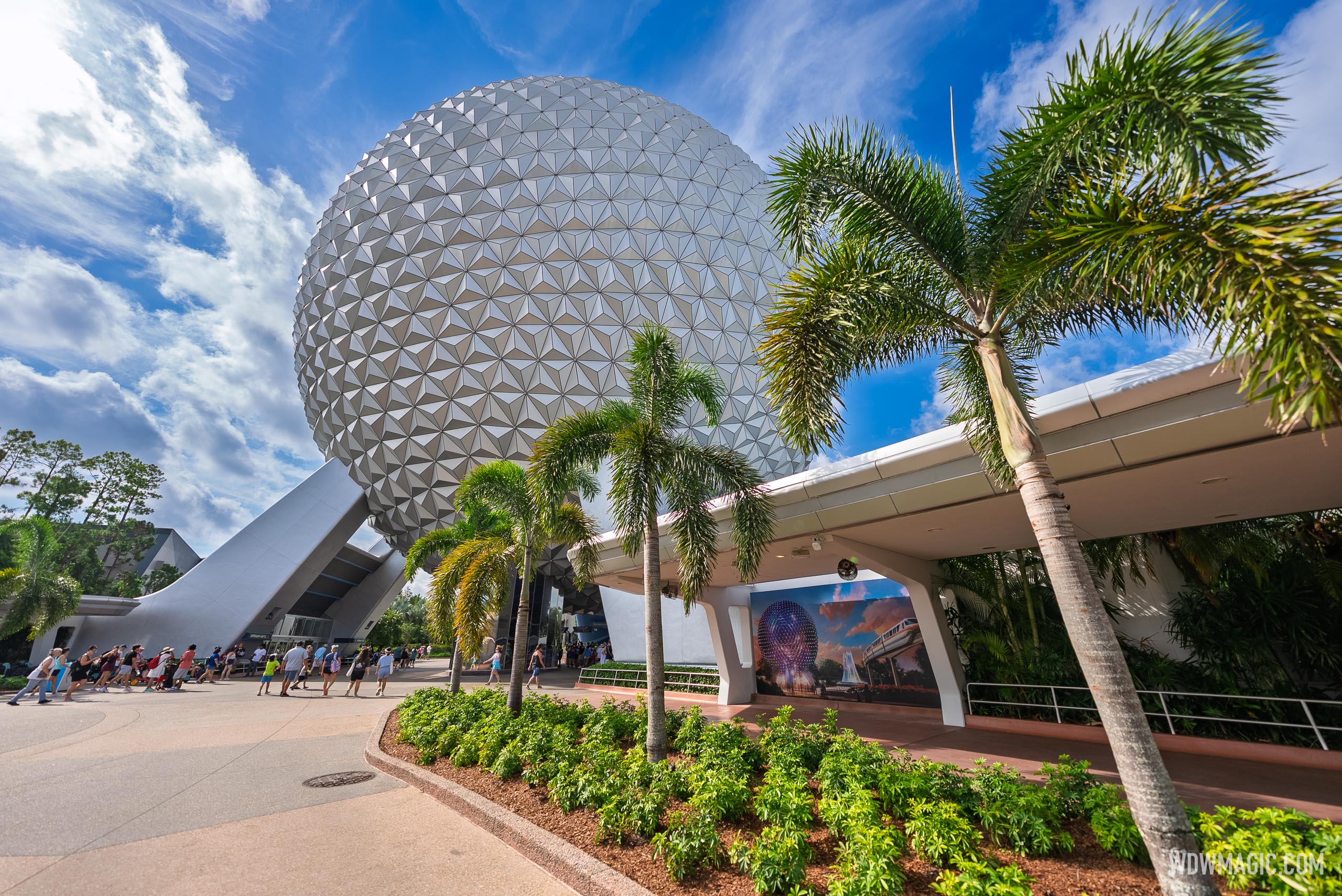 New EPCOT Main Entrance Area Landscaping and Palm Trees