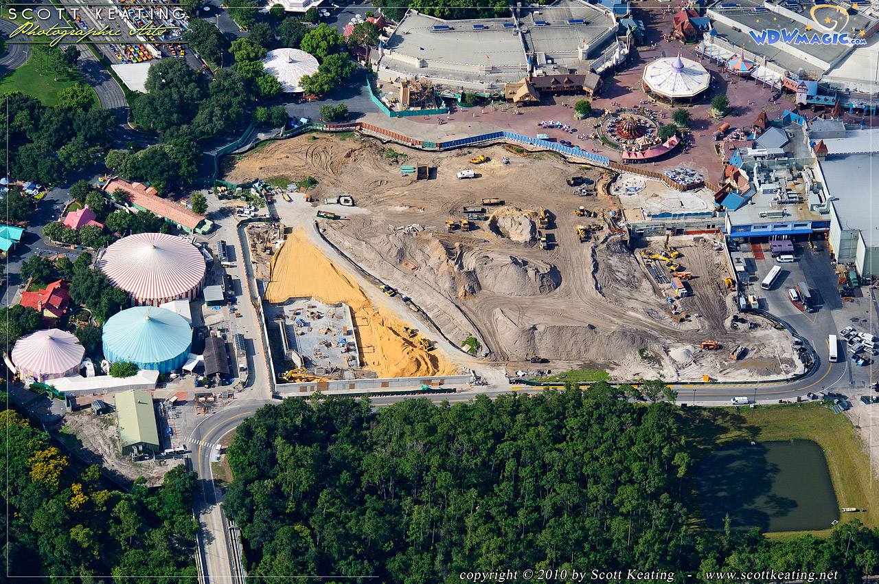 Aerial view of the Fantasyland expansion construction site