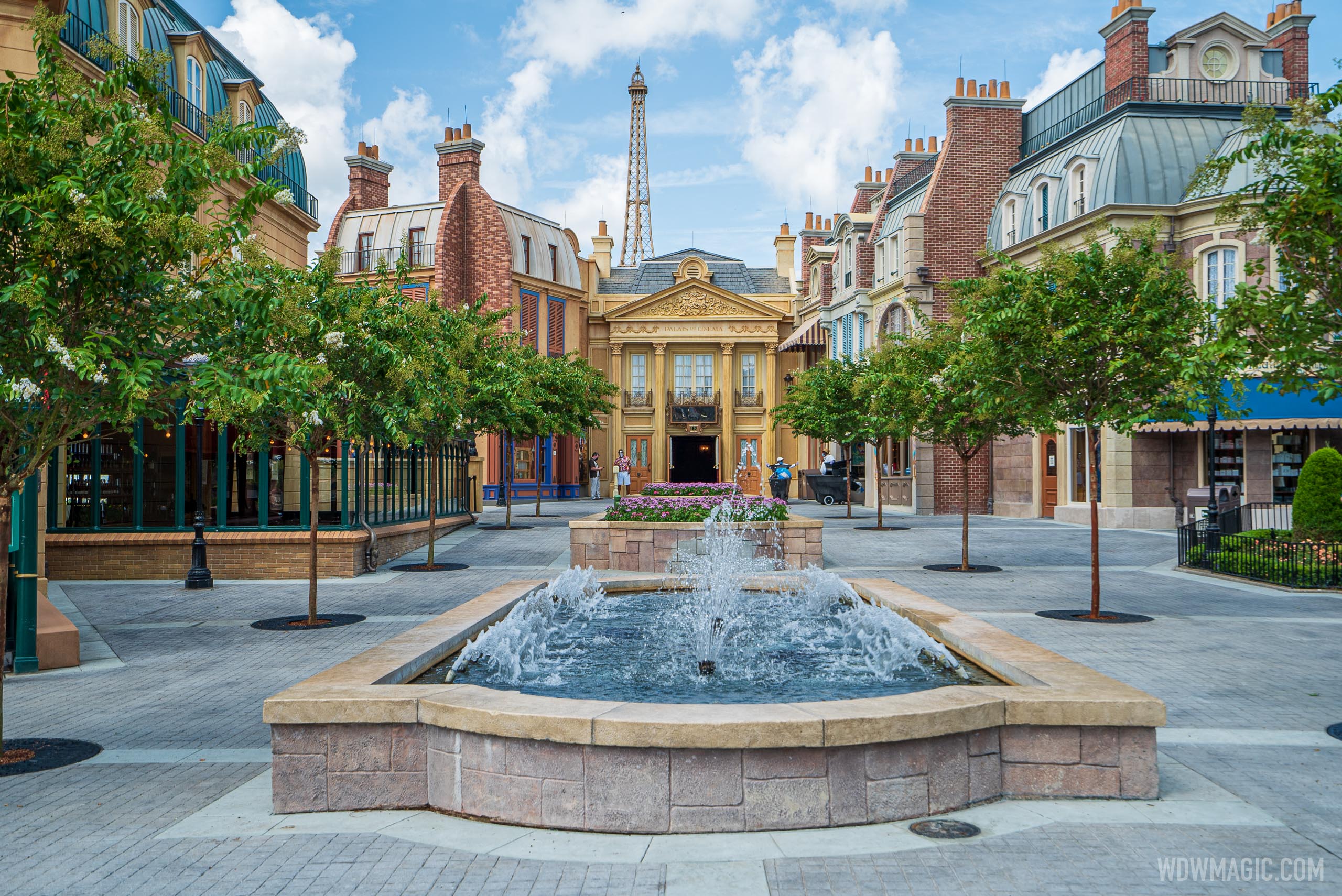 Views of the France Pavilion with newly planted trees