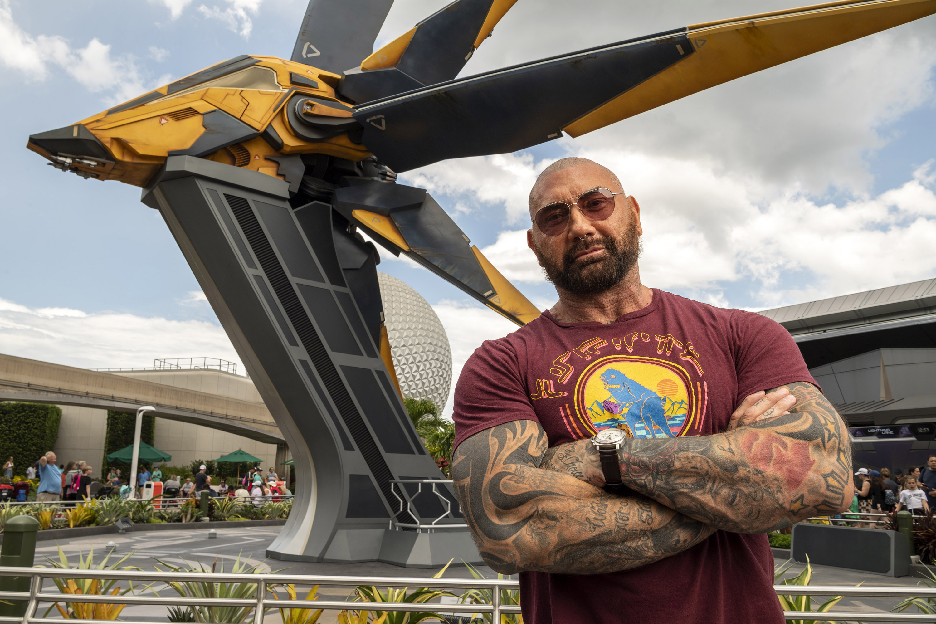 Dave Bautista Experiences Guardians of the Galaxy Cosmic Rewind at EPCOT