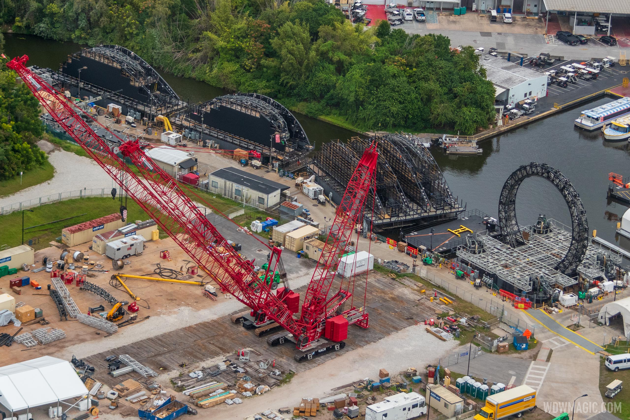 PHOTOS - Aerial view of the Harmonious show barges under construction ...