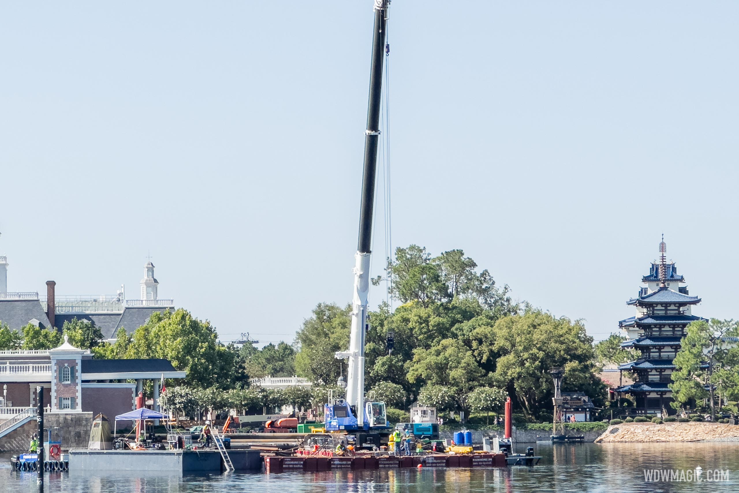 World Showcase Lagoon firework platform construction - July 4 2023 ...