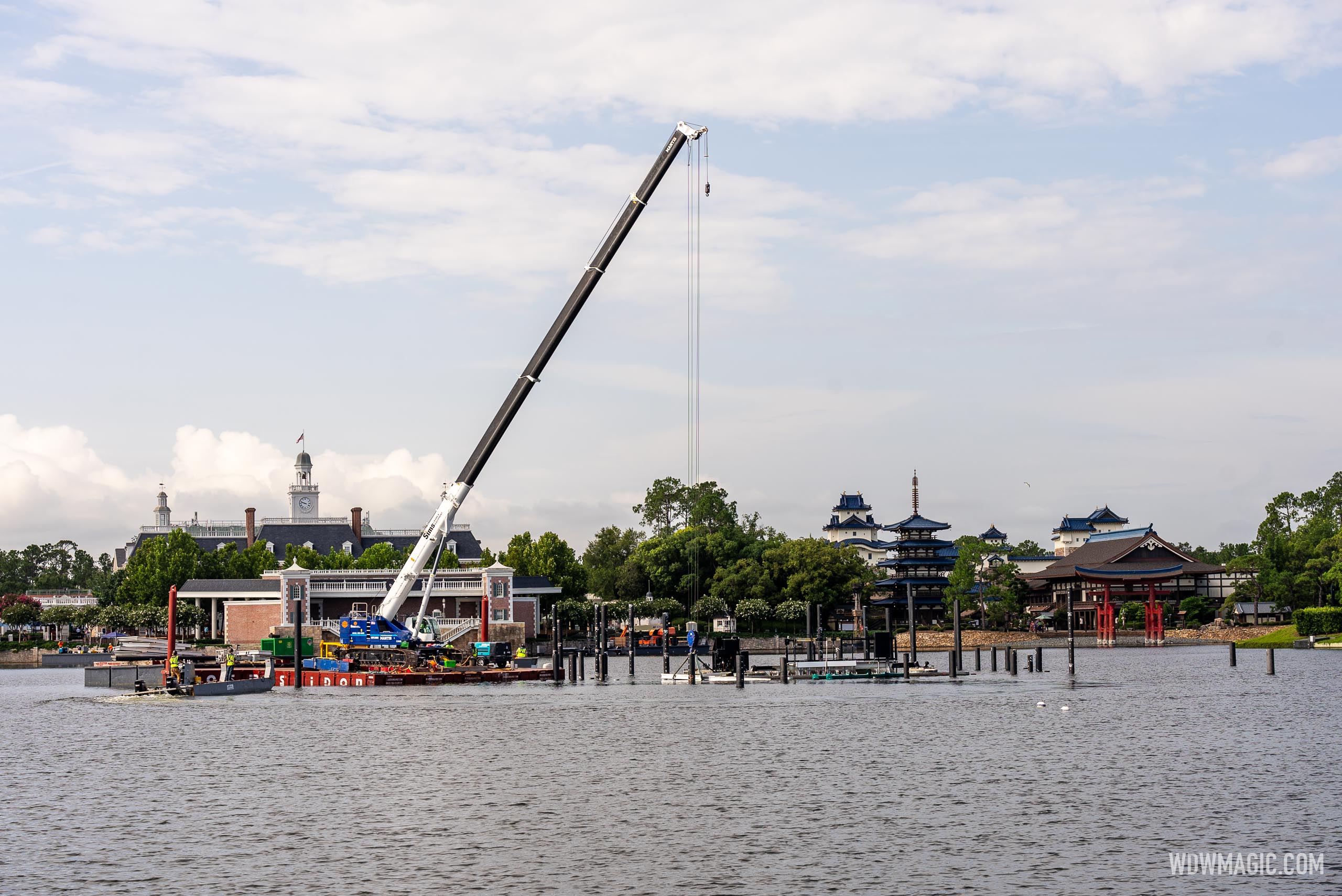 World Showcase Lagoon firework platform construction - July 19 2023 ...
