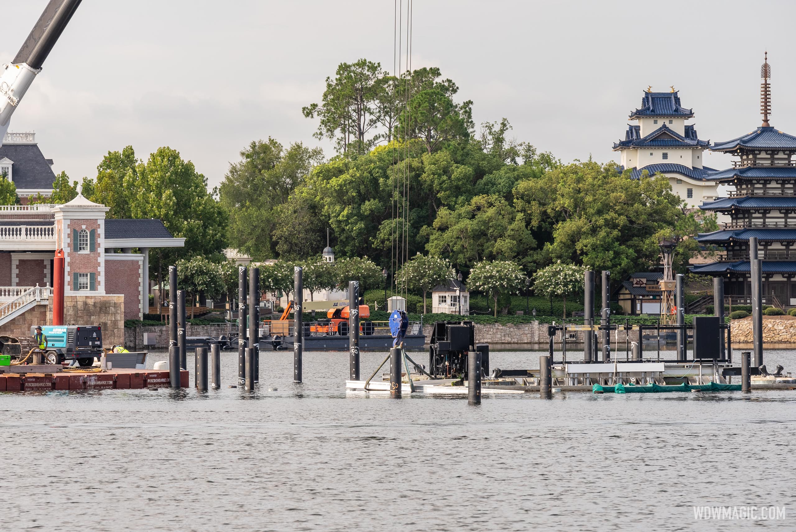 World Showcase Lagoon firework platform construction - July 19 2023 ...