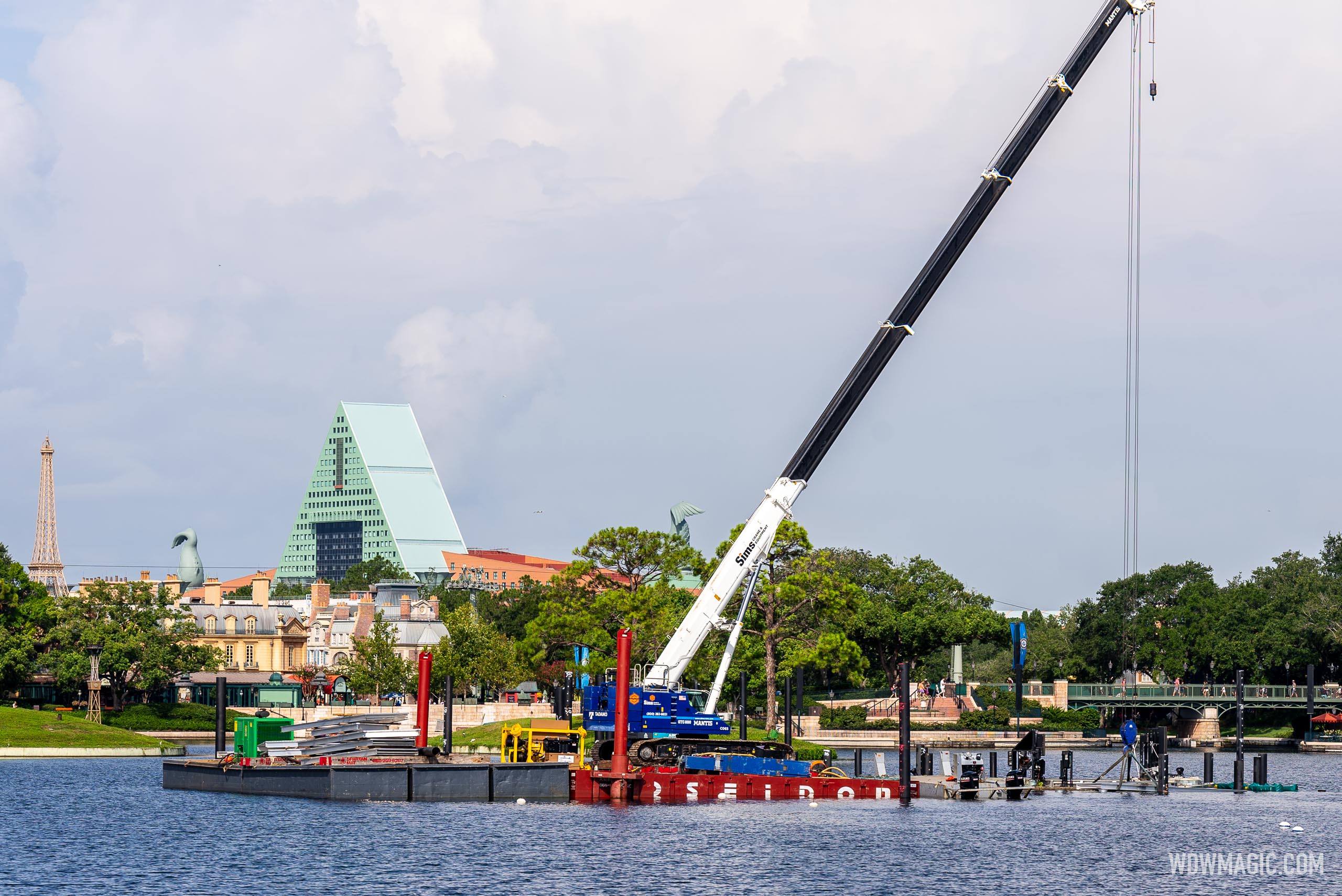 World Showcase Lagoon firework platform construction - July 19 2023 ...