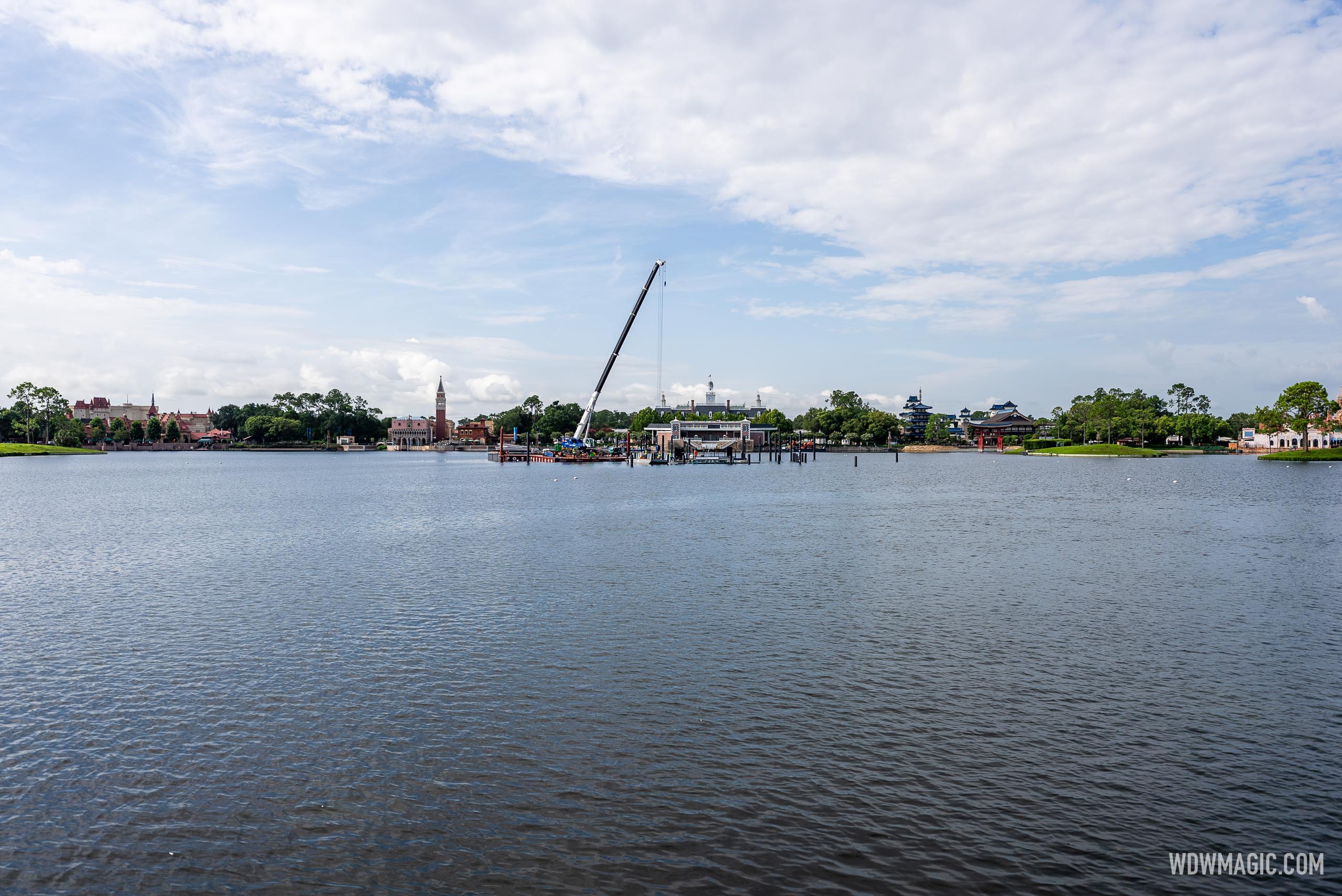 World Showcase Lagoon firework platform construction - July 19 2023 ...