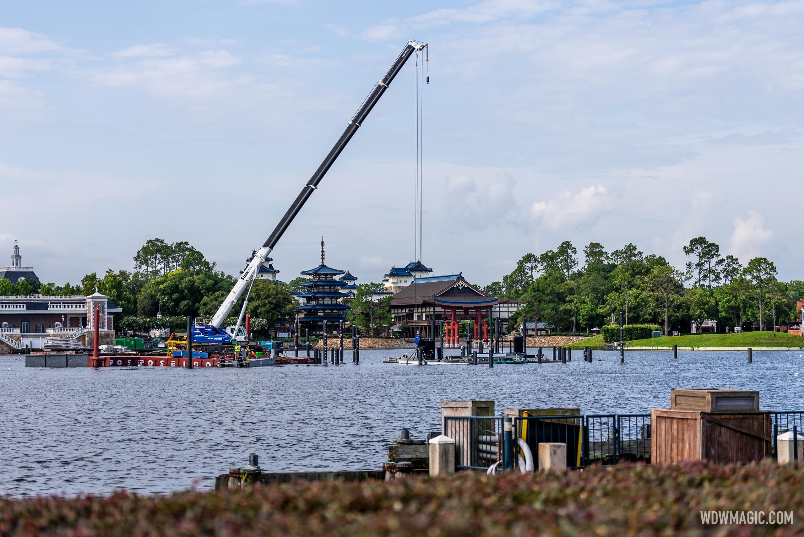 World Showcase Lagoon firework platform construction - July 19 2023