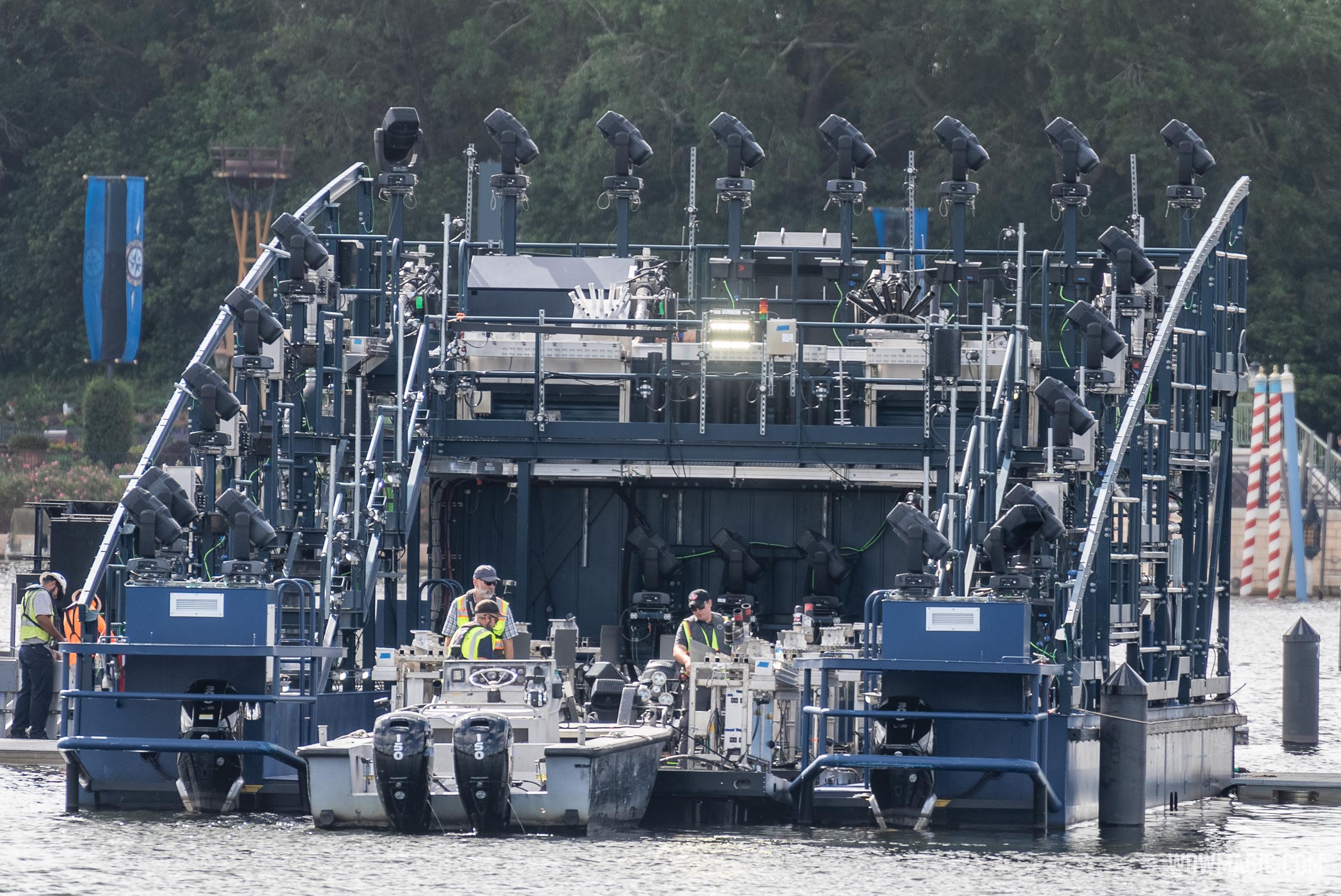 Luminous barges deployed in show configuration