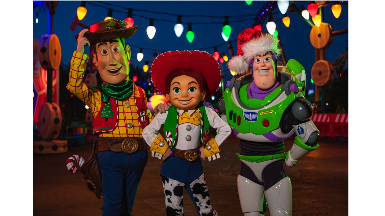 Toy Story Land characters holiday overlay