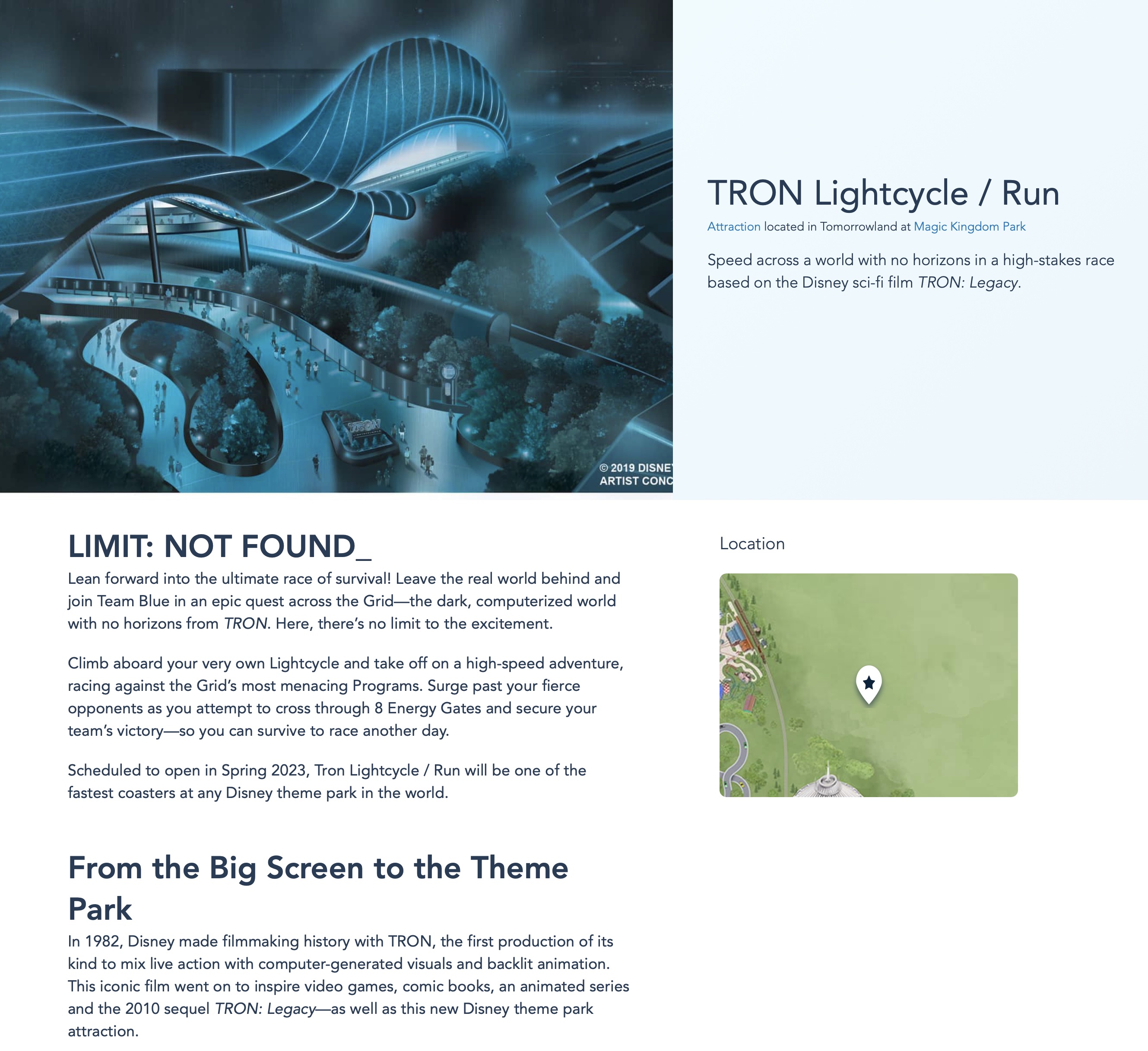 TRON Lightcycle Run page goes live on the Disney World website