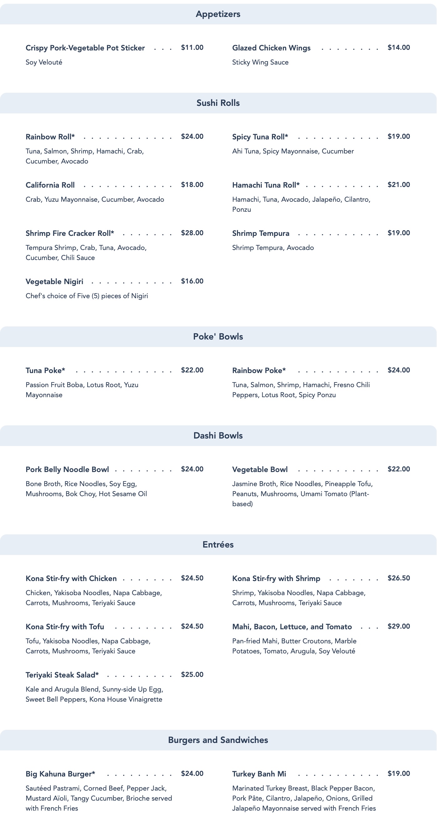 Kona Cafe menus November 2022 - Photo 4 of 5
