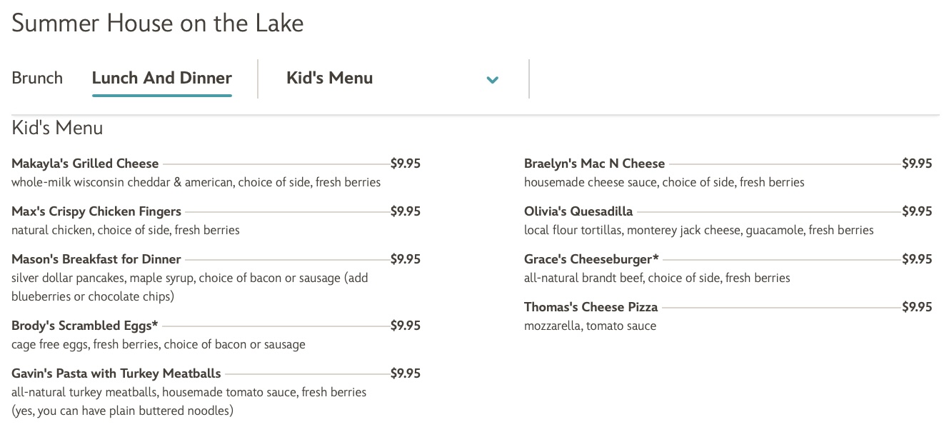 Summer House on the Lake menus - Photo 4 of 4