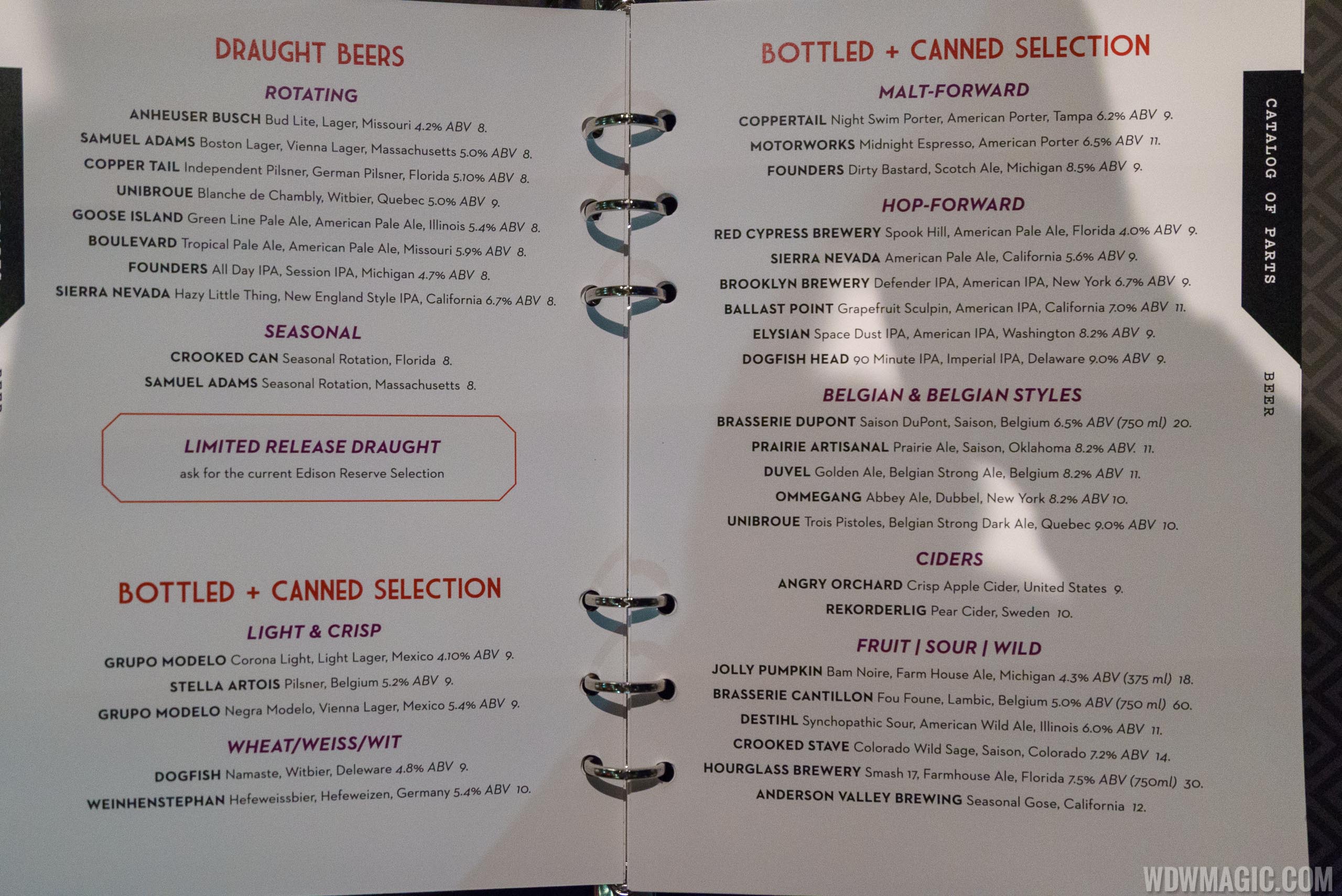 The Edison Dinner Menu - November 2020 | WDWMAGIC