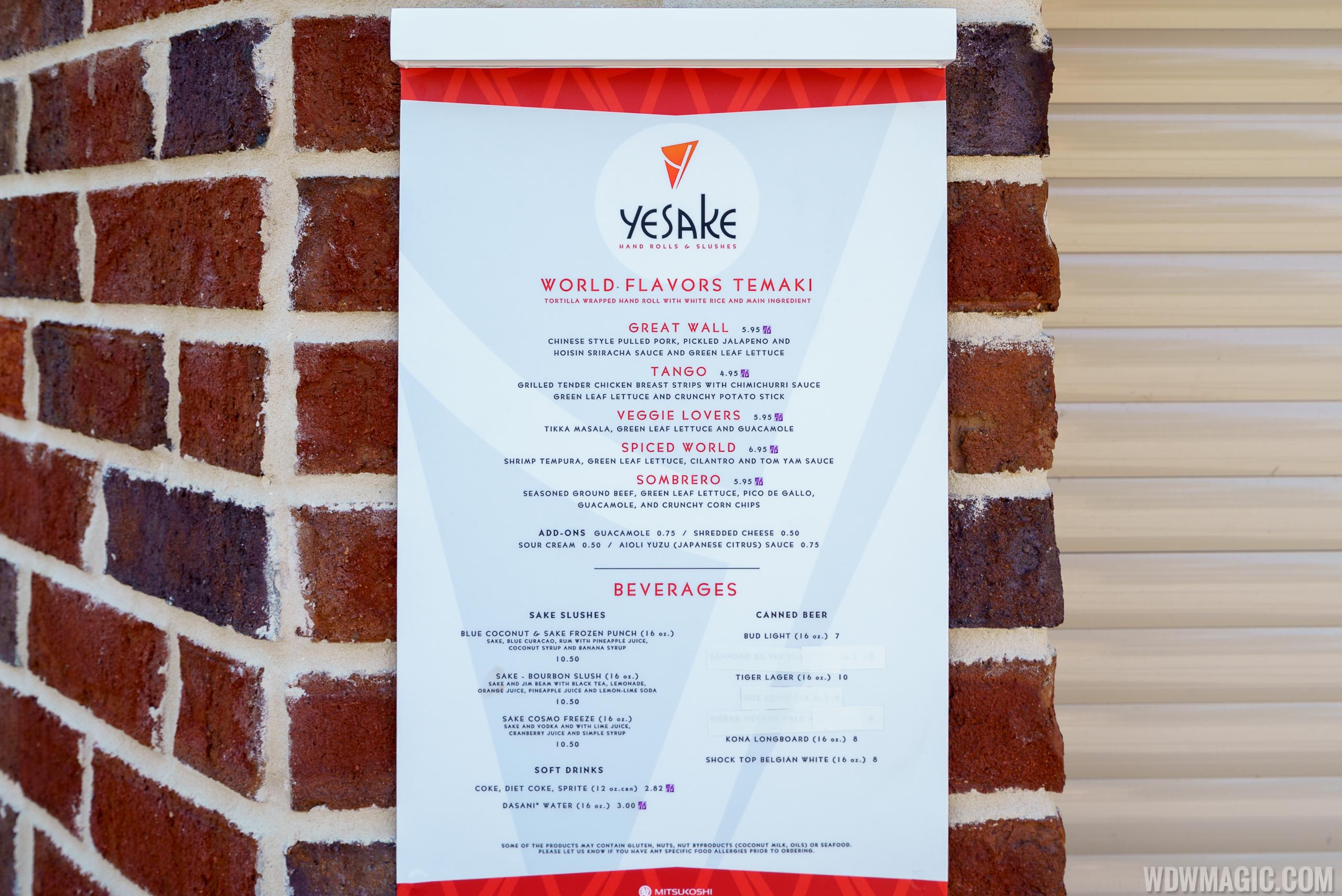 YeSake Hand Rolls and Slushes Lunch And Dinner Menu - April 2024 | WDWMAGIC