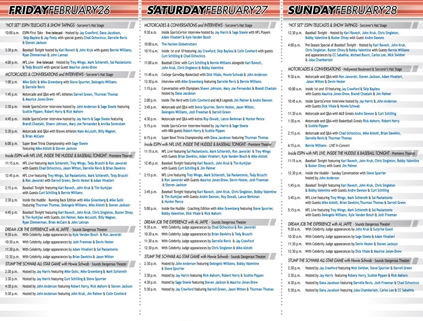 ESPN The Weekend 2010 guide map and schedule