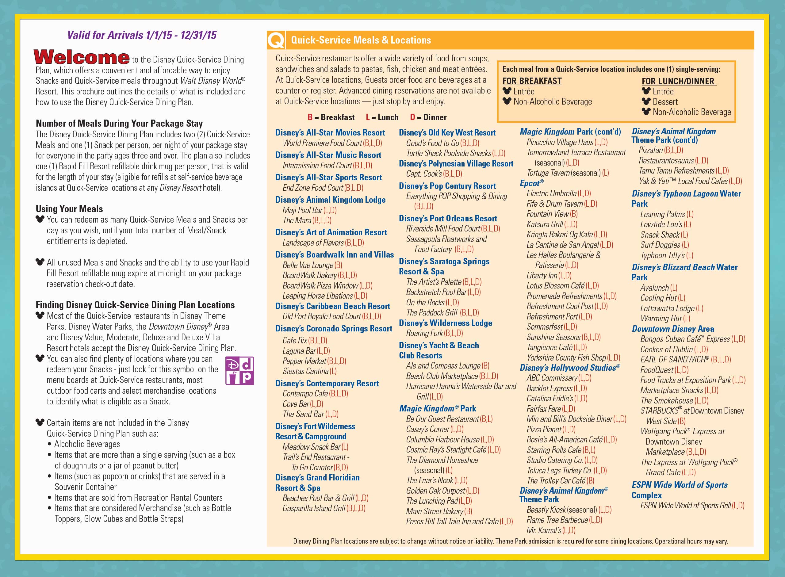 2015 Disney Dining Plan brochures - Photo 2 of 30