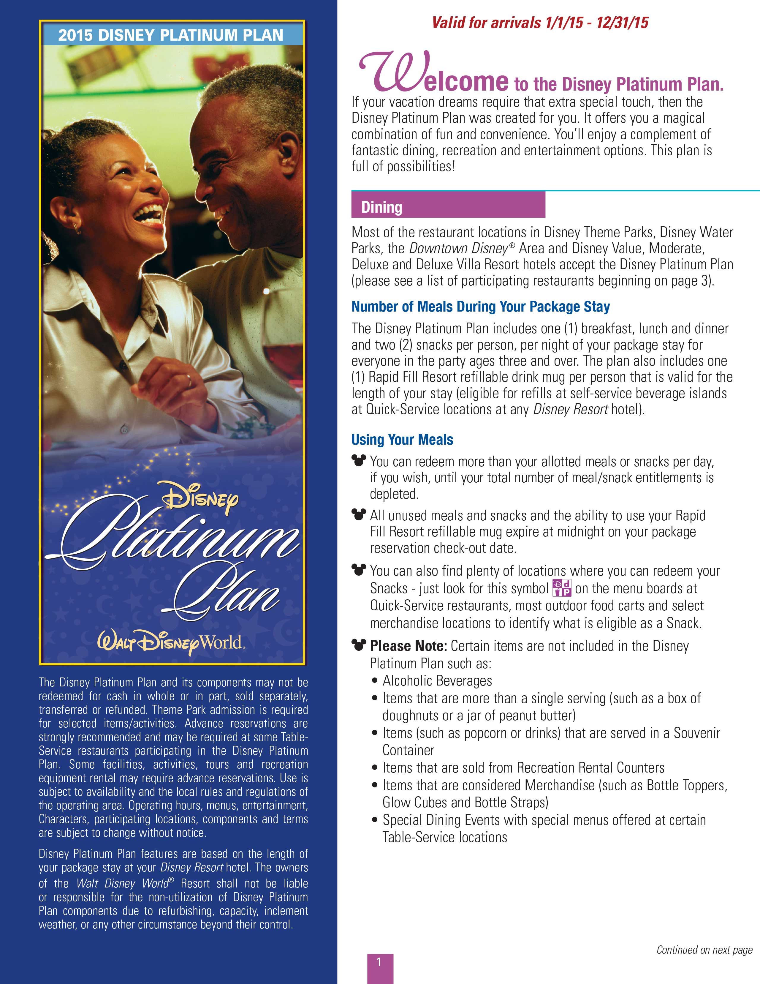 2015 Disney Dining Plan brochures - Photo 21 of 30