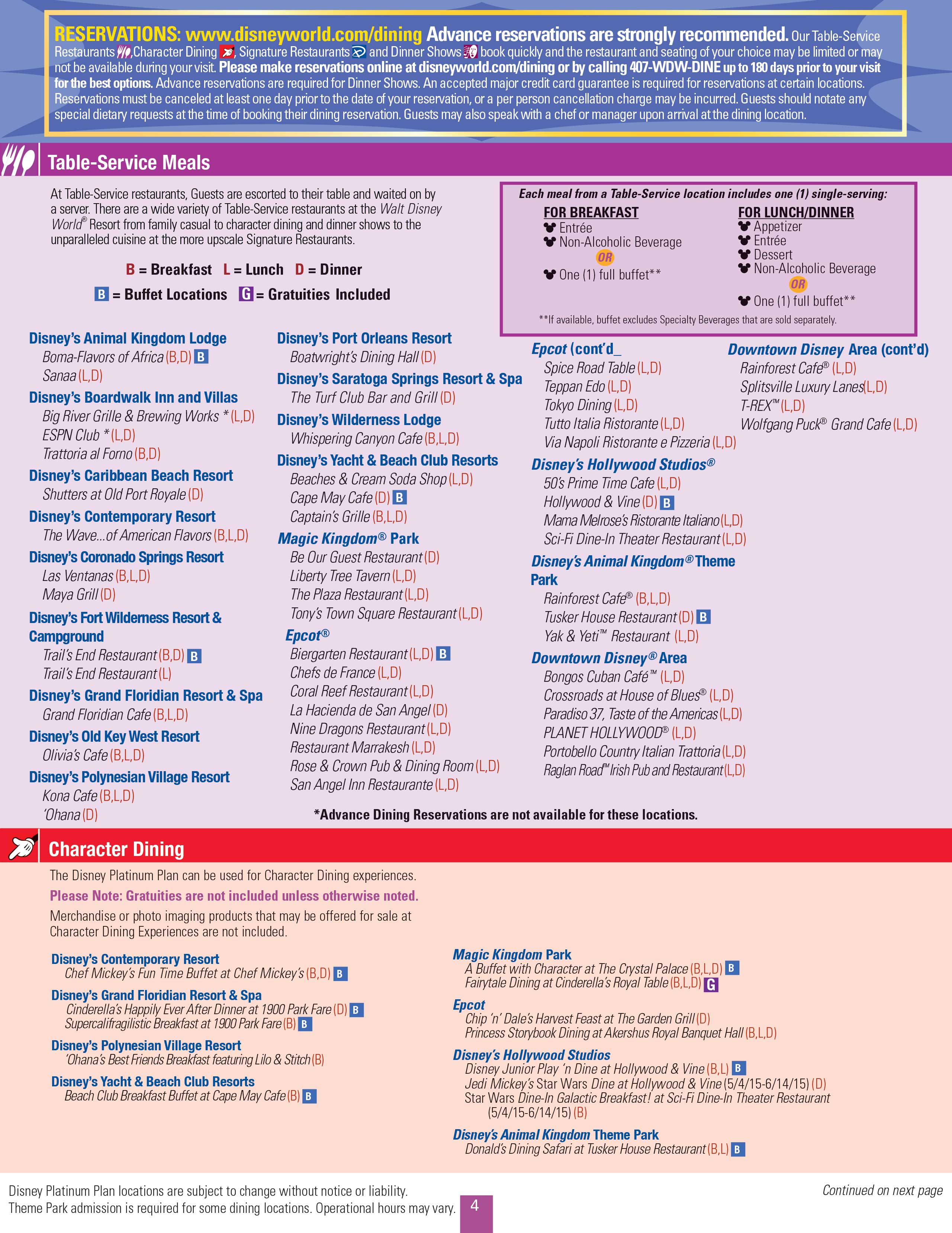 2015 Disney Dining Plan brochures - Photo 25 of 30