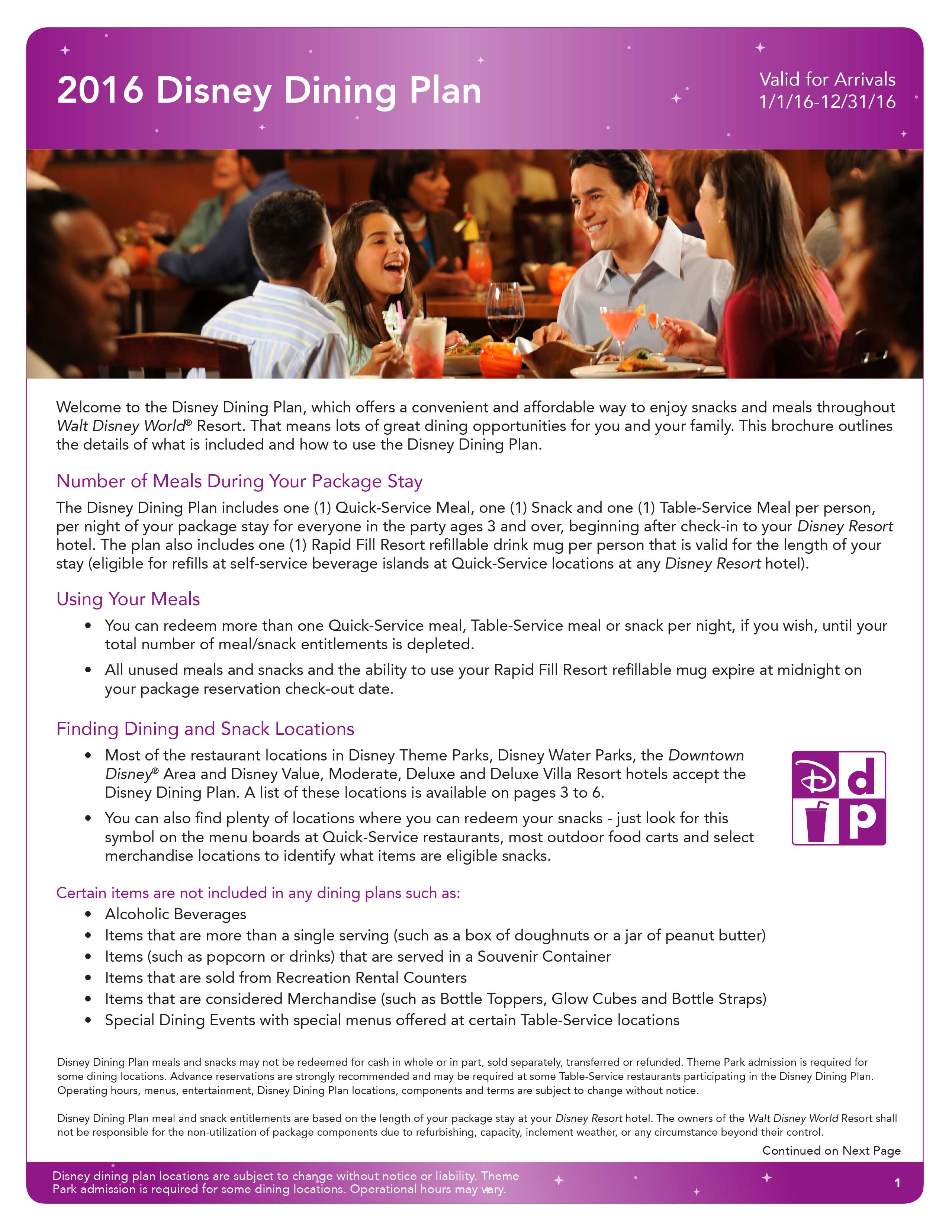 2016 Disney Dining Plan brochures - Photo 4 of 41