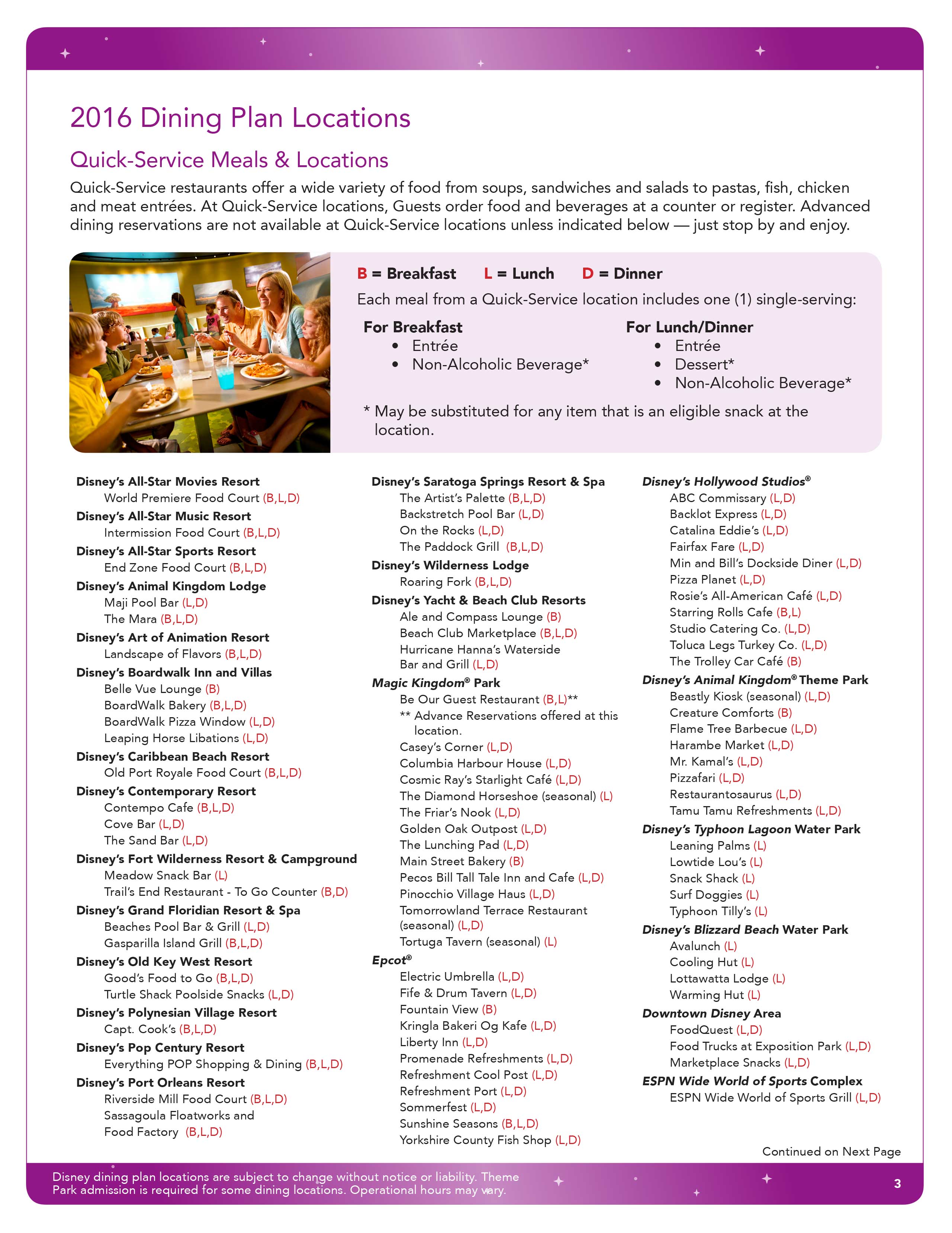 2016 Disney Dining Plan brochures - Photo 6 of 41