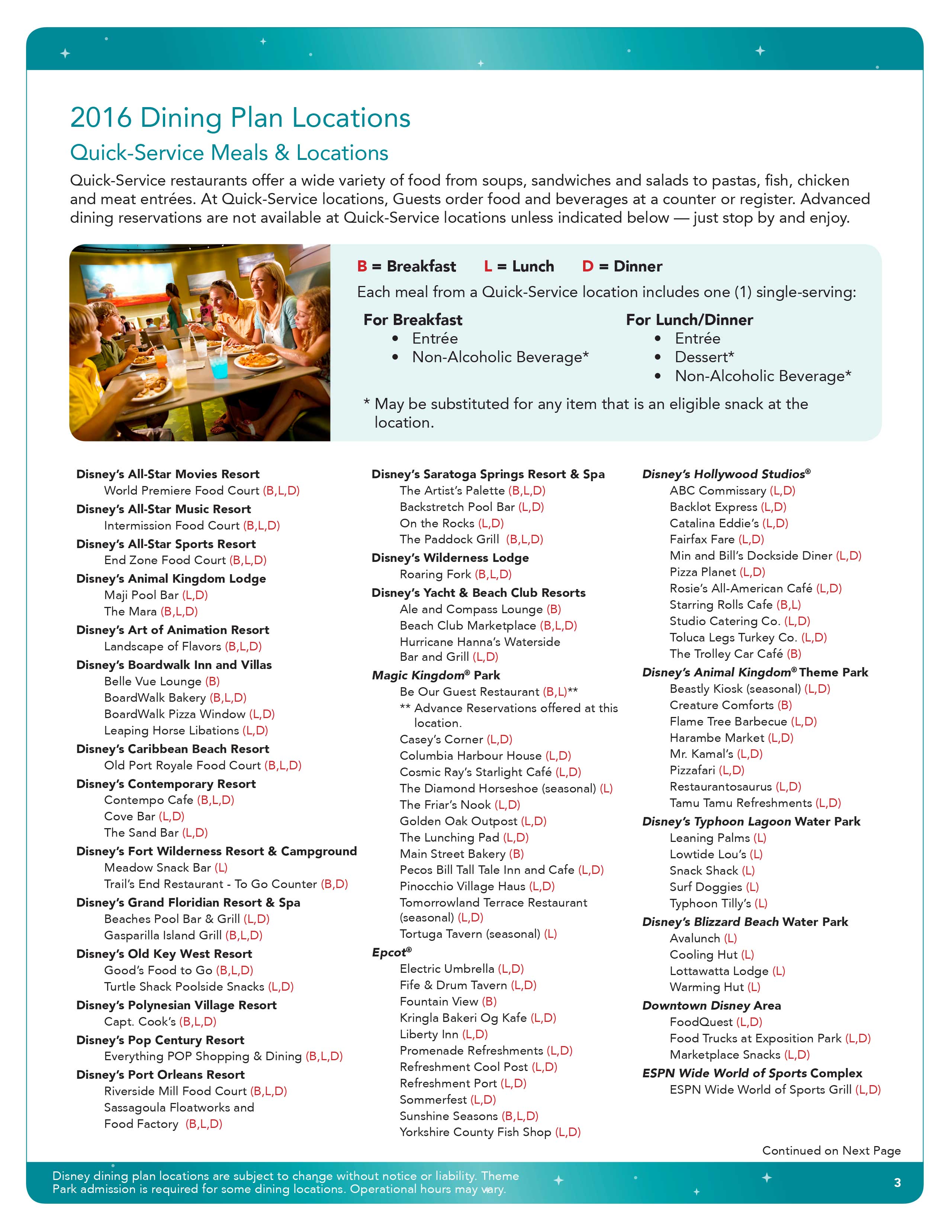 2016 Disney Dining Plan brochures - Photo 35 of 41