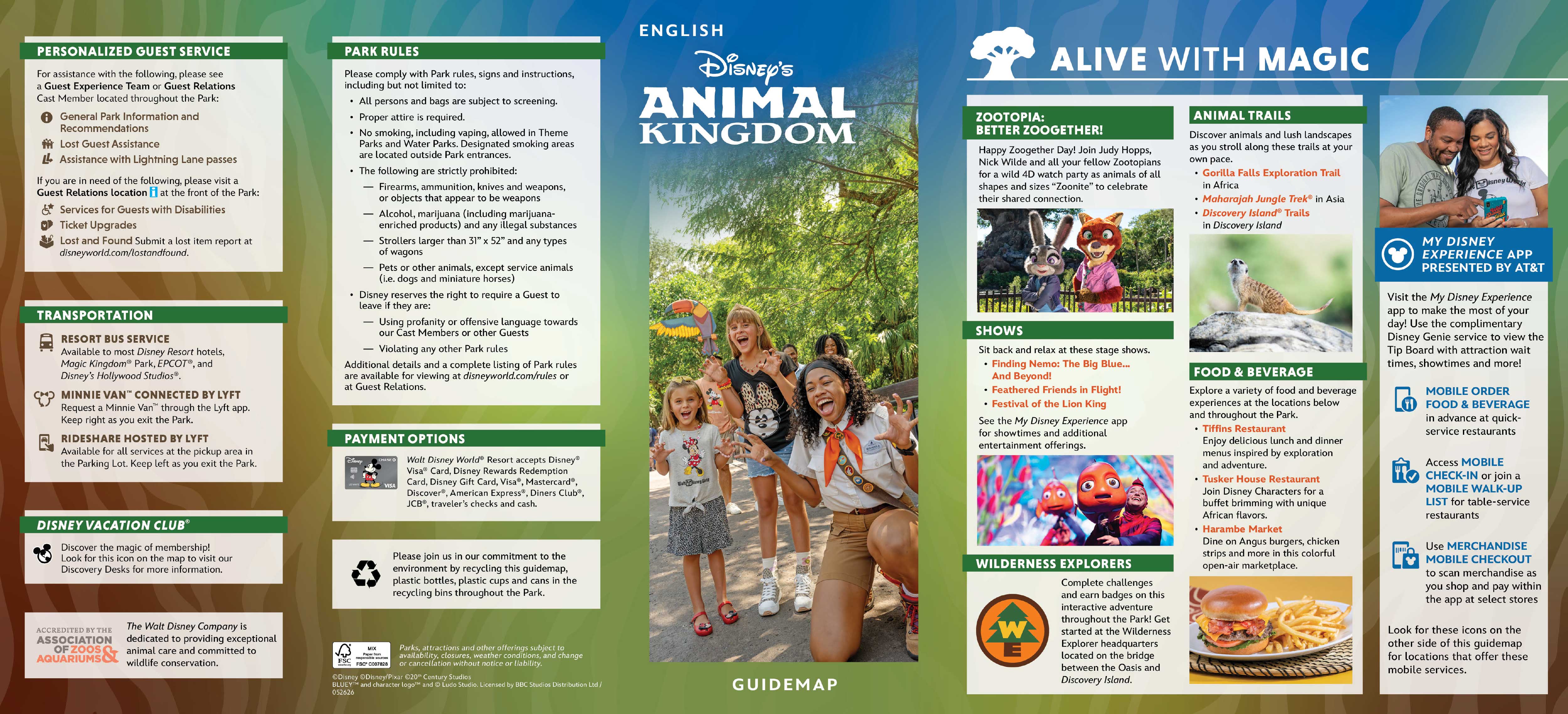 Disney's Animal Kingdom Guide Map - May 2026