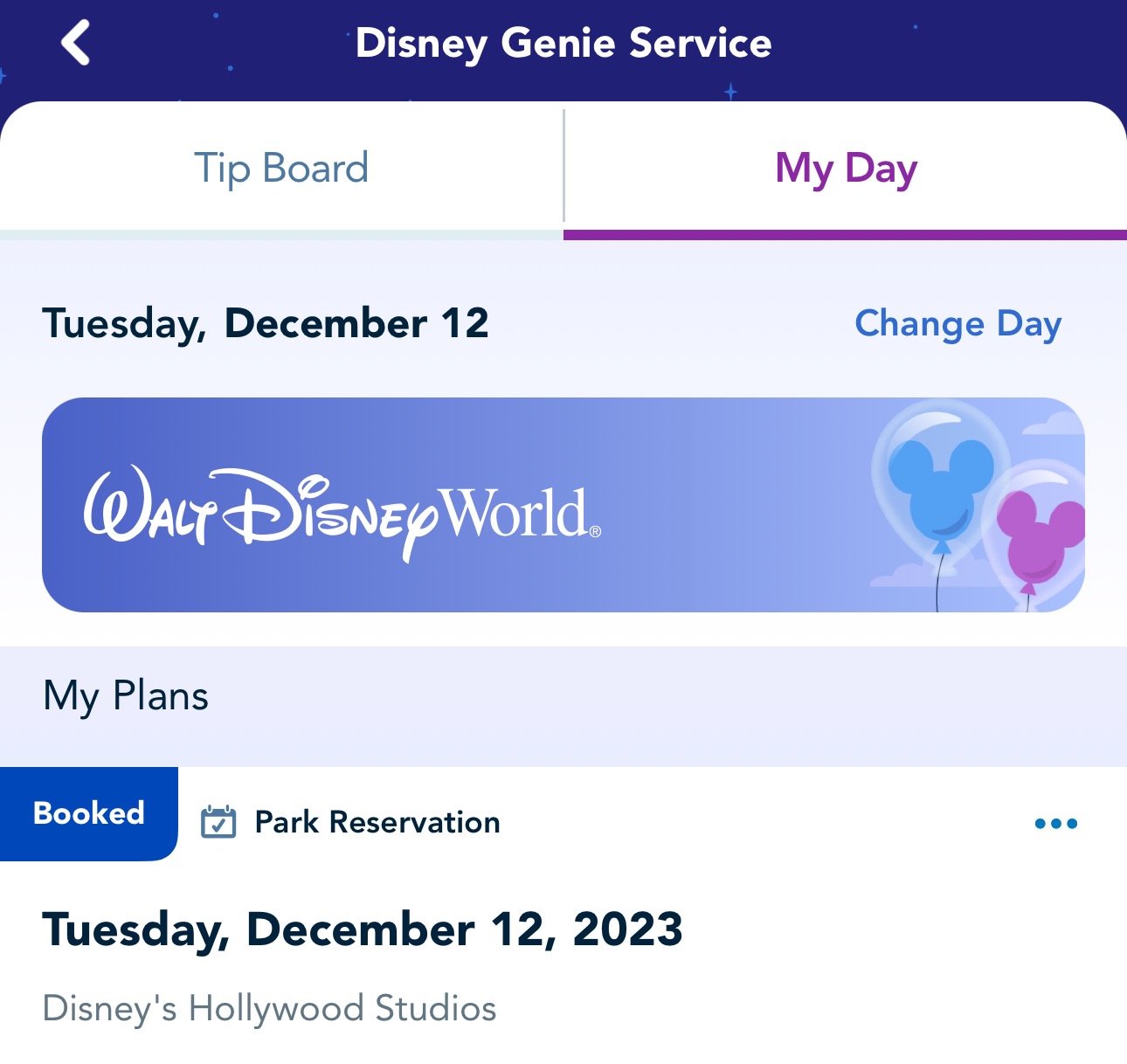 My Disney Experience park reservation screenshot - Photo 2 of 2
