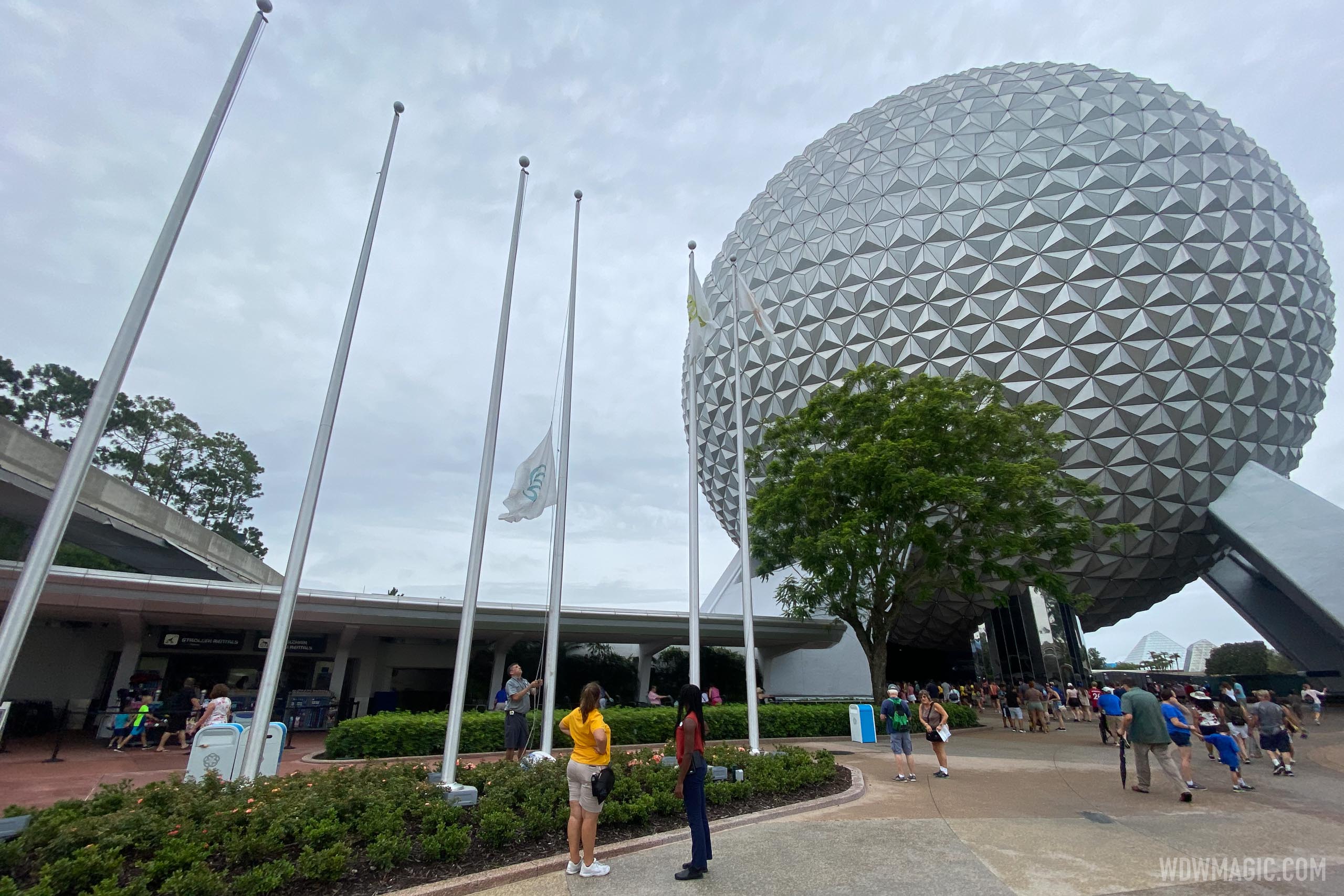 Flags removed at EPCOT main entrance at Hurricane Elsa approaches ...