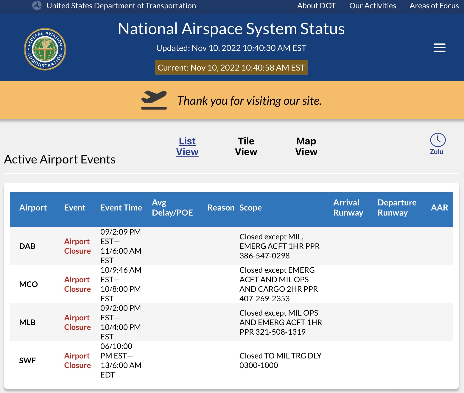 FAA website suggests Orlando International Airport will reopen from ...