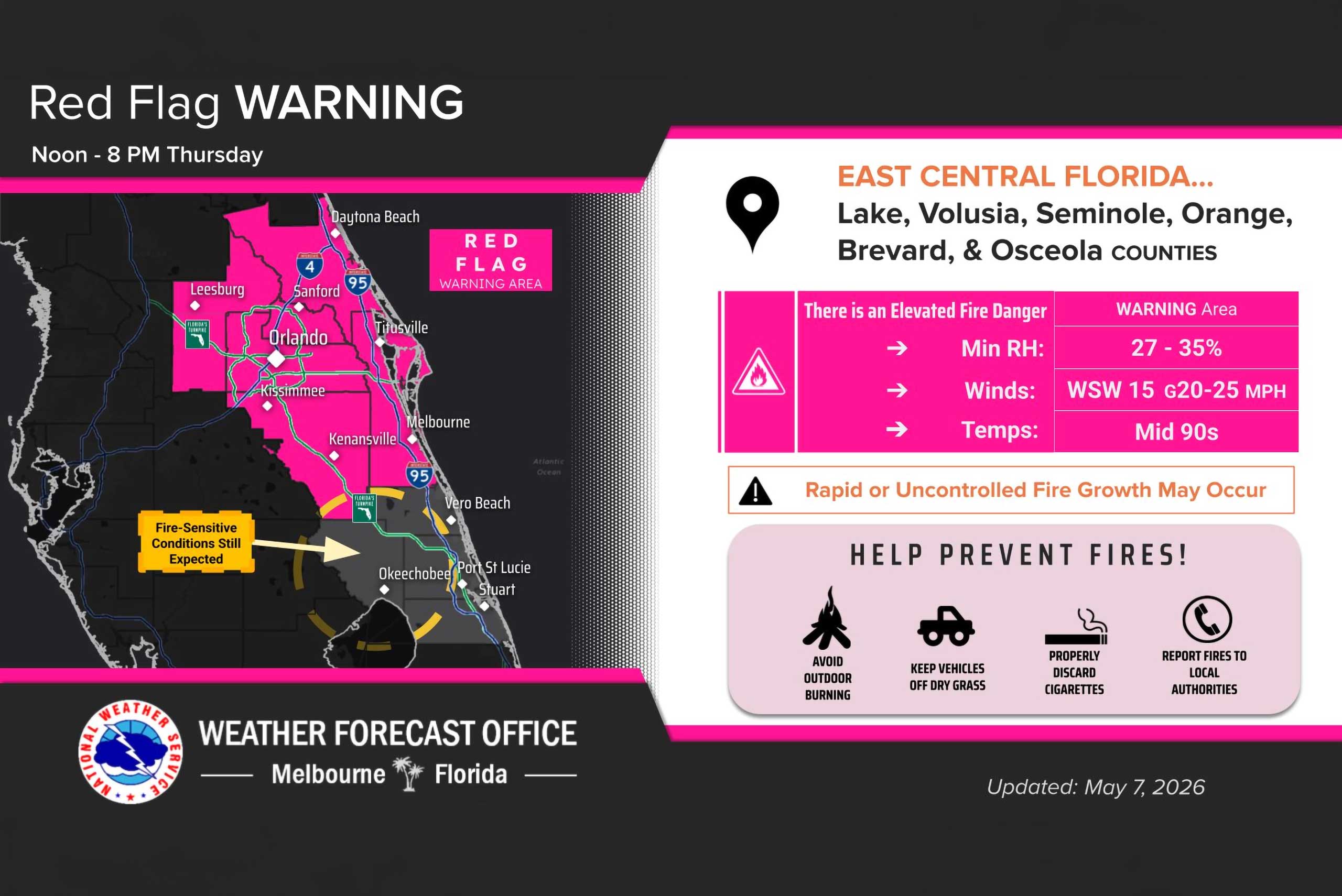 Red Flag Warning and Record Heat: Walt Disney World Weather — May 7, 2026