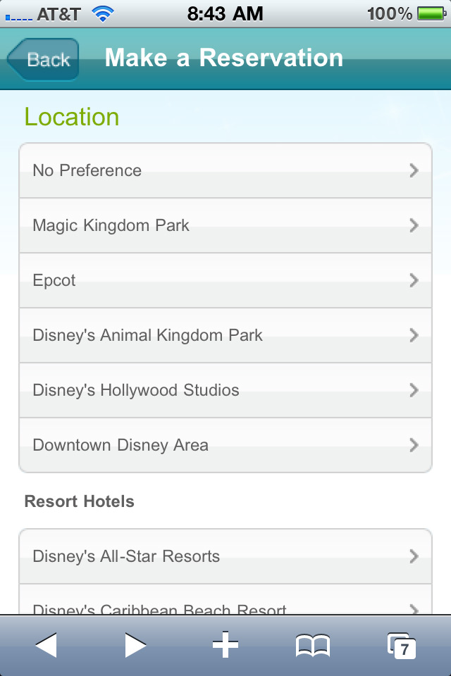 Disney introduce mobile web browser dining reservations