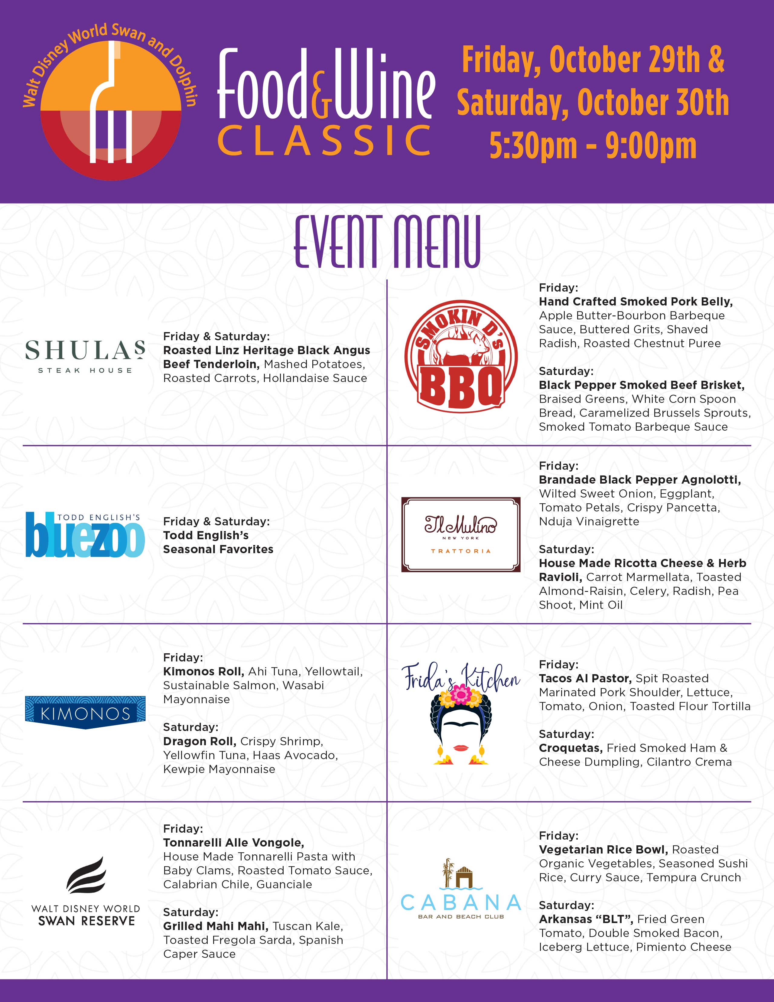 2021 Walt Disney World Swan and Dolphin Food and Wine Classic menu ...