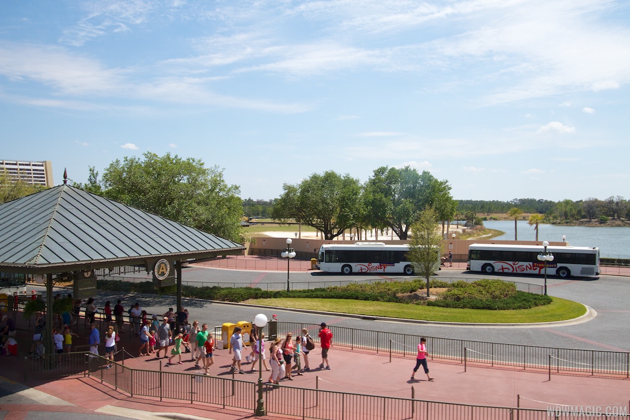 Magic Kingdom bus stop expansion - construction walls in place